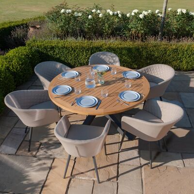 Maze - Jakarta Teak Round Dining Table with 6 Ambition Oatmeal Dining ...