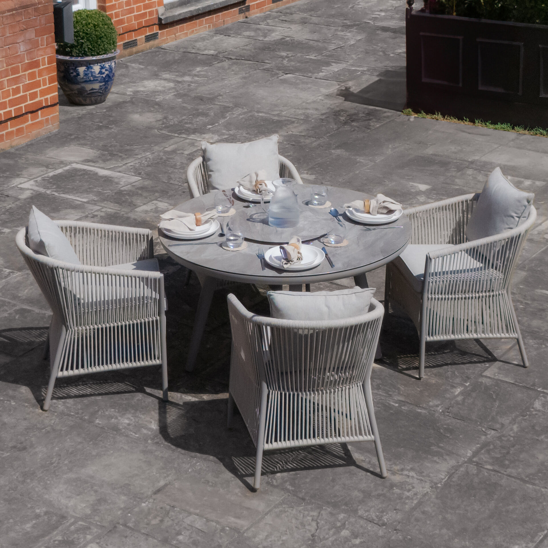 Maze - Maldives Rope Weave 6 Seat Oval Dining Set with Lazy Susan ...