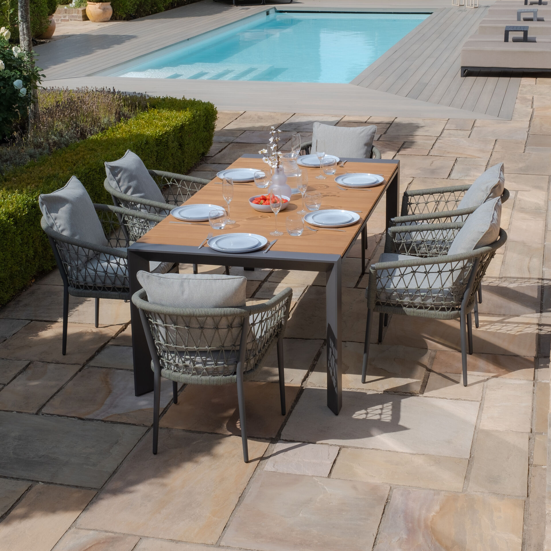Maze - Monaco Rope Weave 6 Seat Oval Dining Set with Lazy Susan - Cool ...
