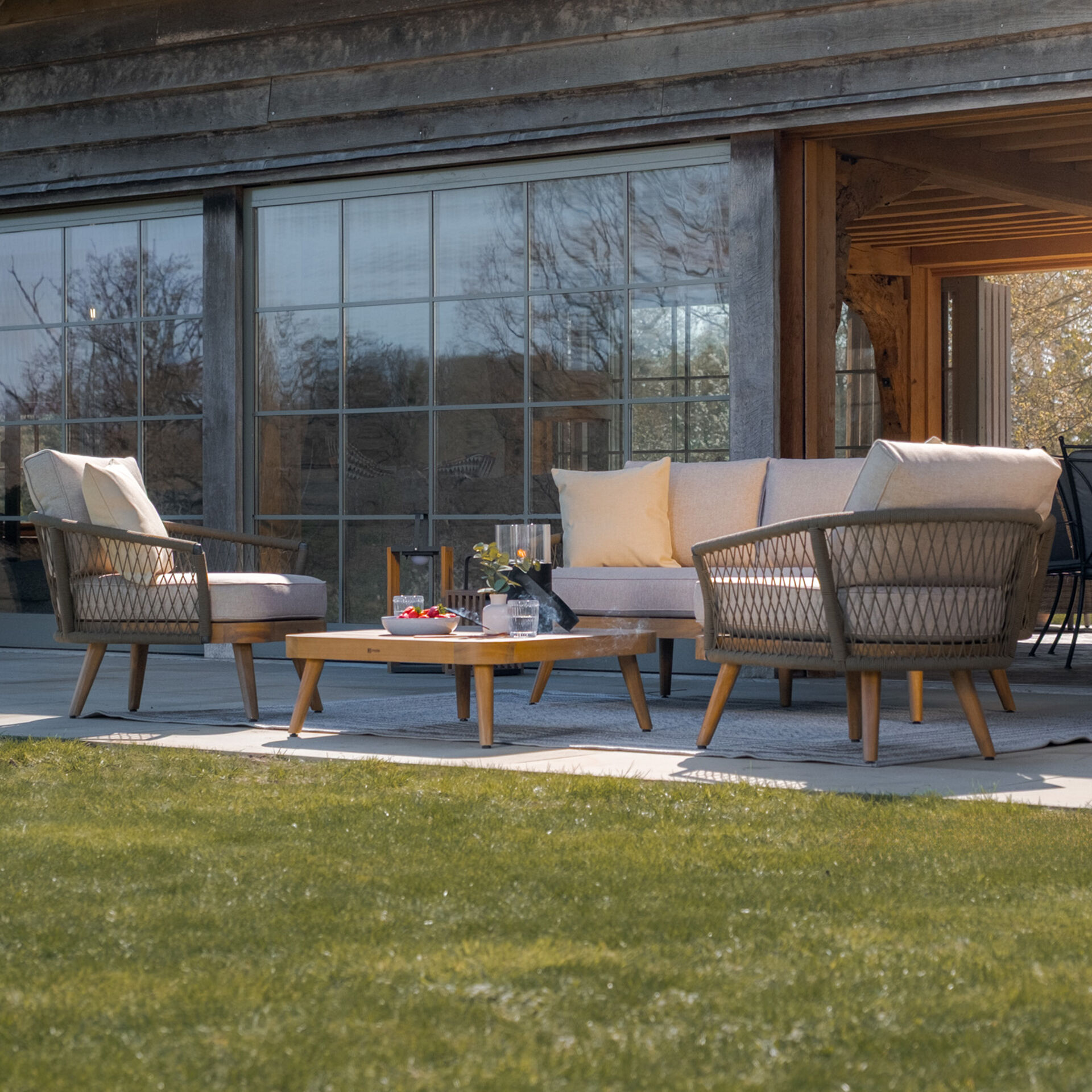 Maze - Bali Rope Weave 3 Seat Sofa Set with Large Square Coffee Table ...