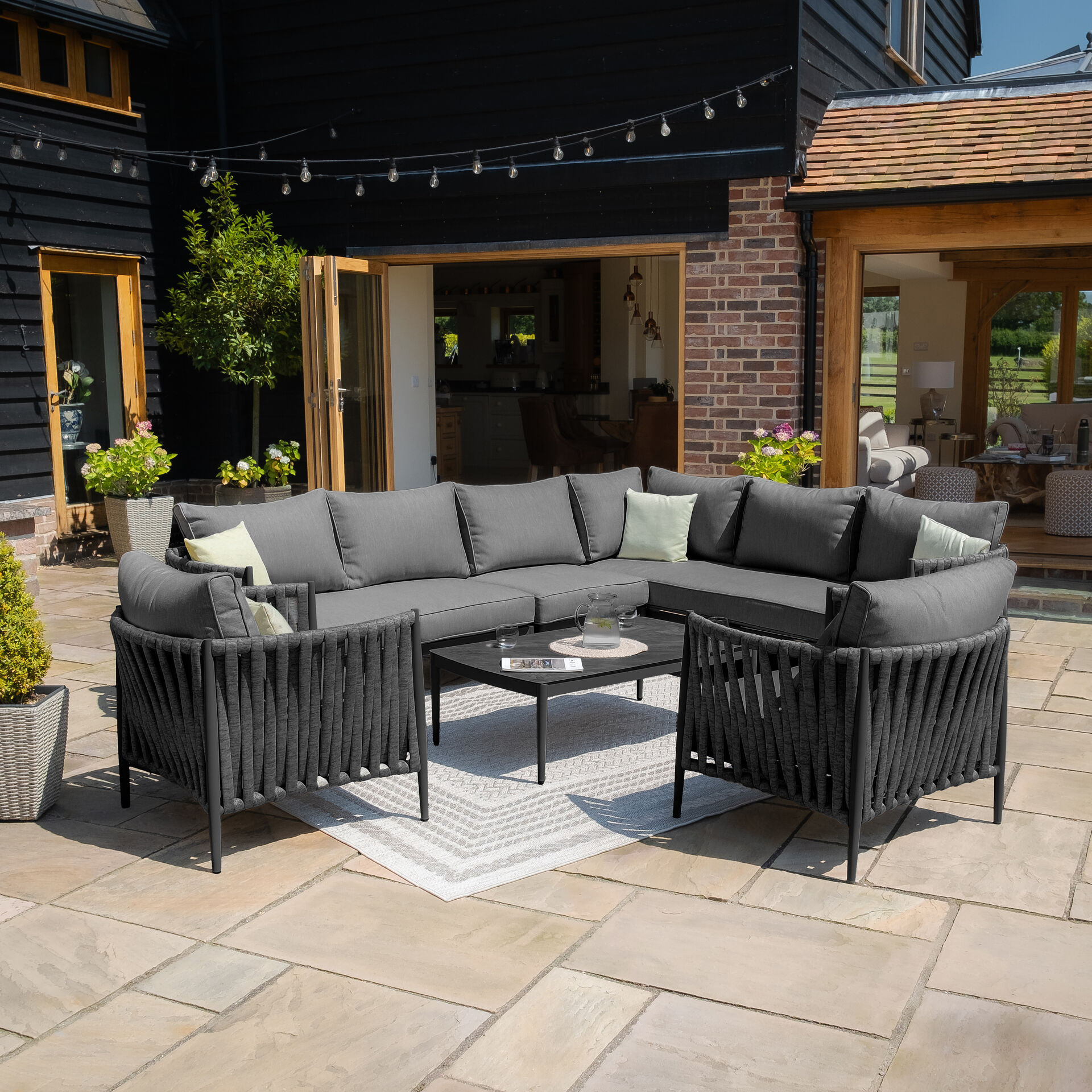 Maze - Milan Rope Weave 6 Seat Oval Dining Set with Lazy Susan - Cool ...