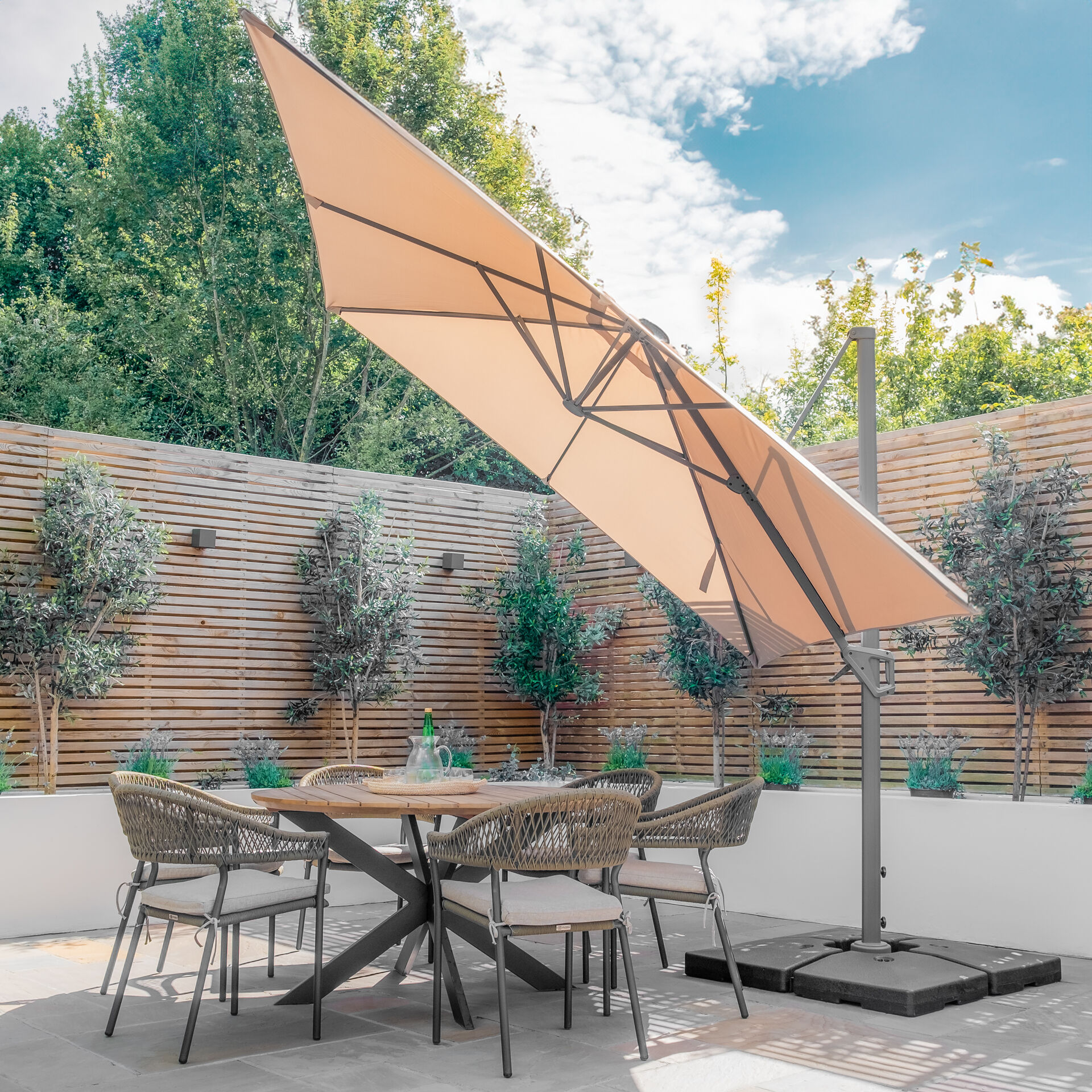 Helios 3m x 3m Square Rotating Cantilever Parasol with Base - Clay ...