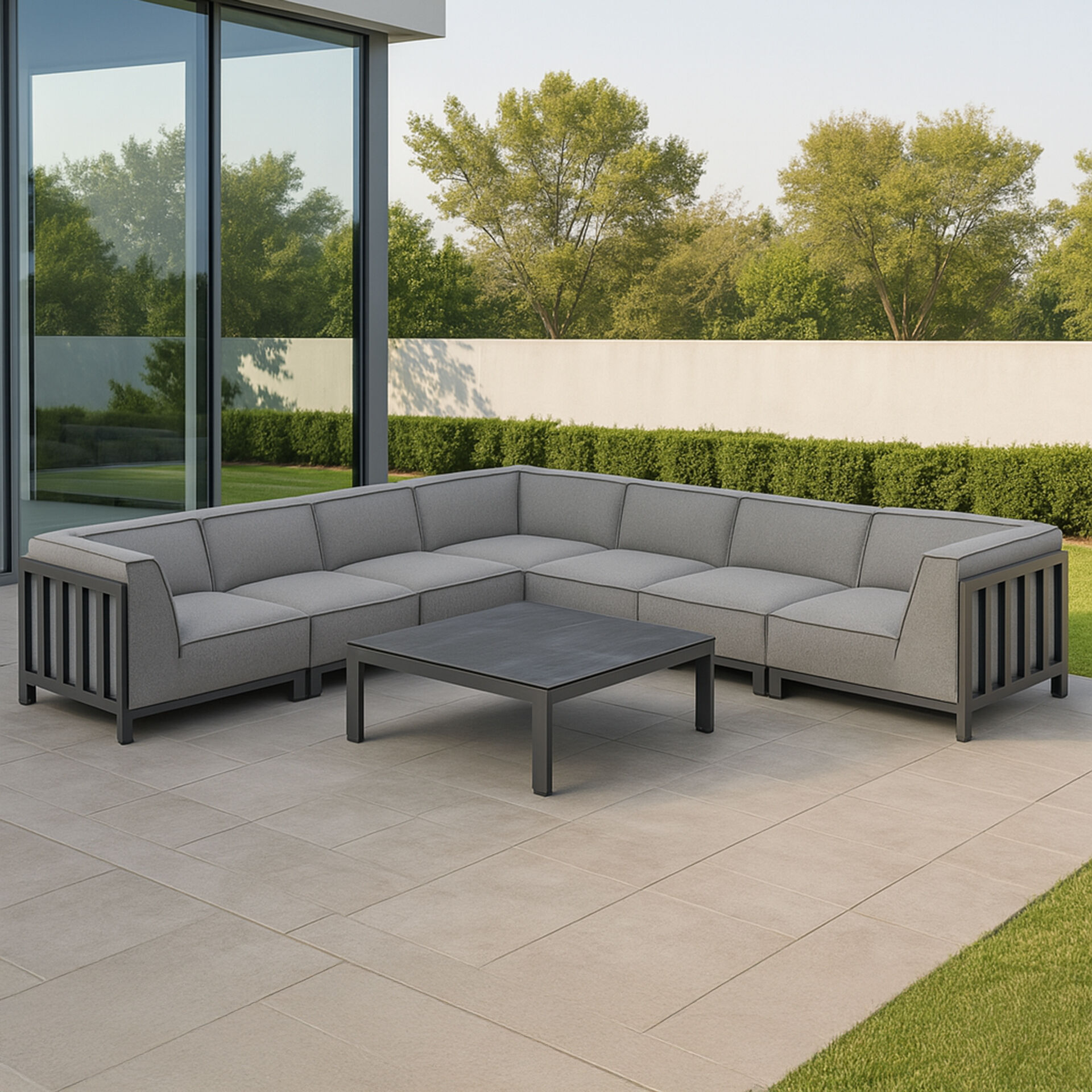 Maze - Outdoor Fabric Ibiza 3 Seat Sofa Set with Square Coffee Table ...