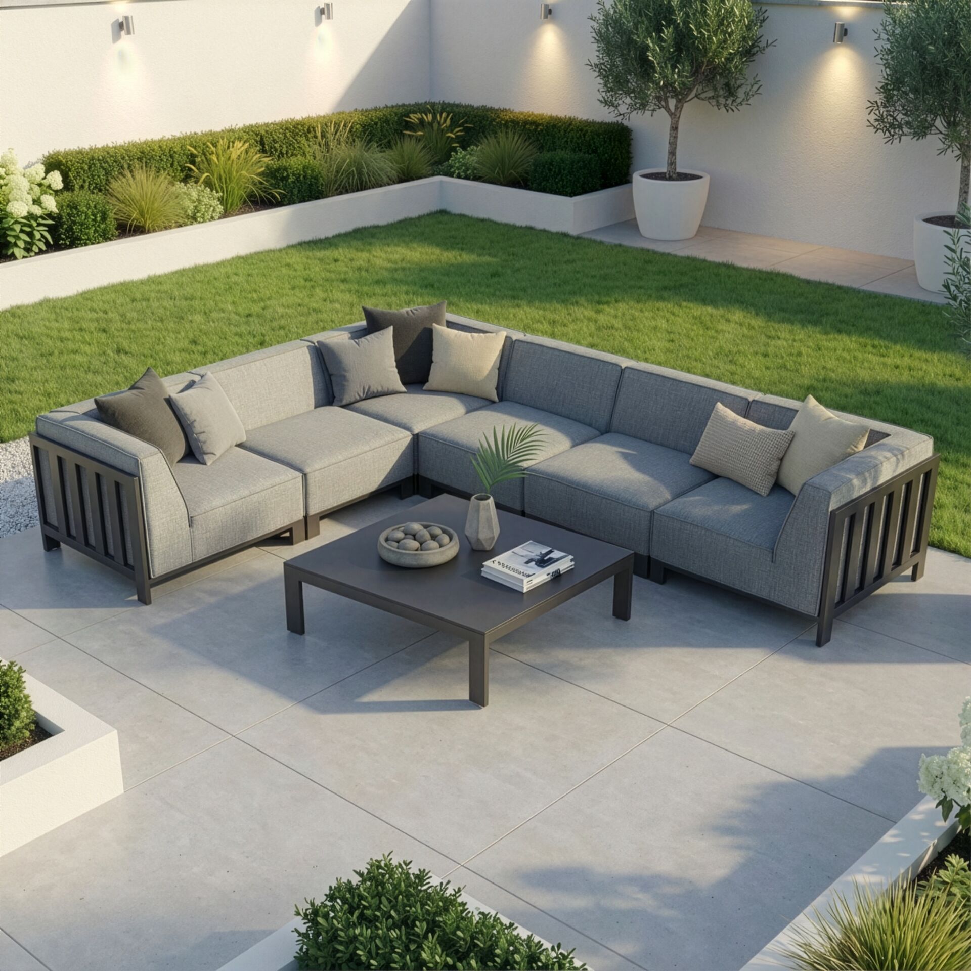 Maze - Outdoor Fabric Ibiza Small Corner Sofa Set with Round Coffee ...