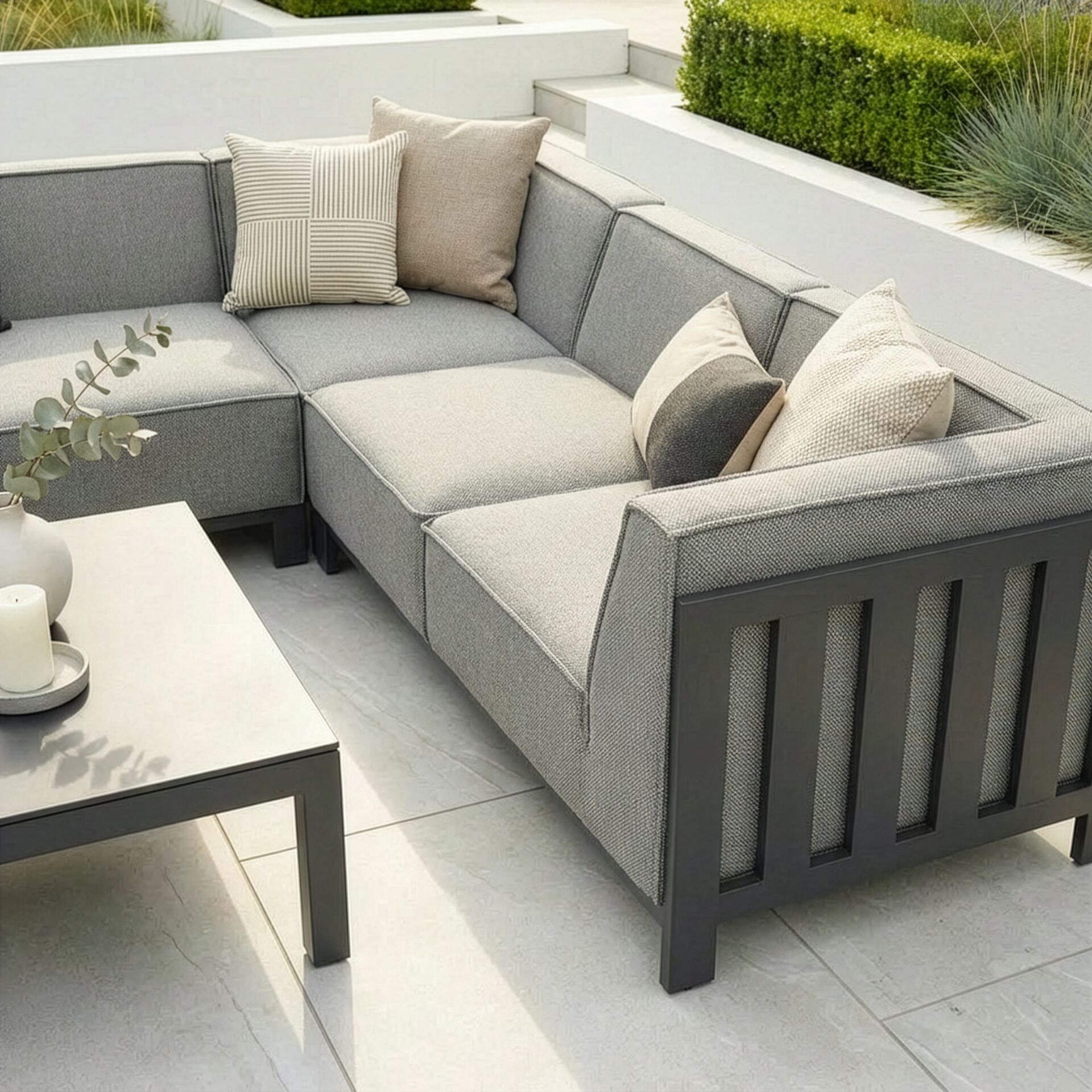 Maze - Outdoor Fabric Ibiza Small Corner Sofa Set with Round Coffee ...