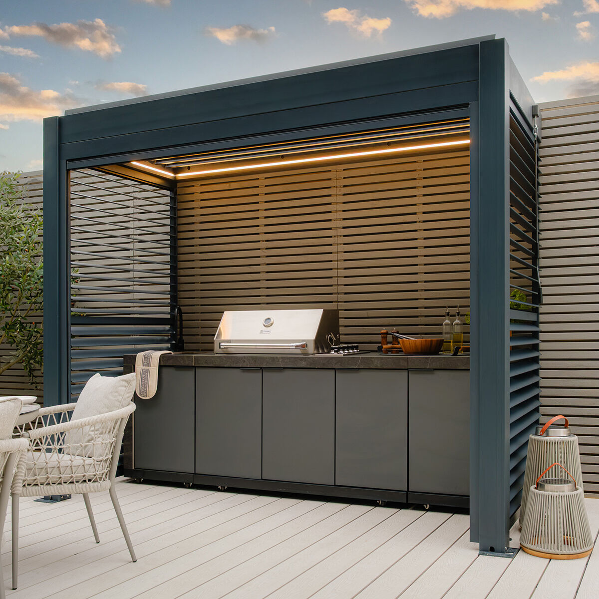 Maze - Eden Aluminium BBQ Shelter 3m x 1.4m Pergola with 2 Louvre ...