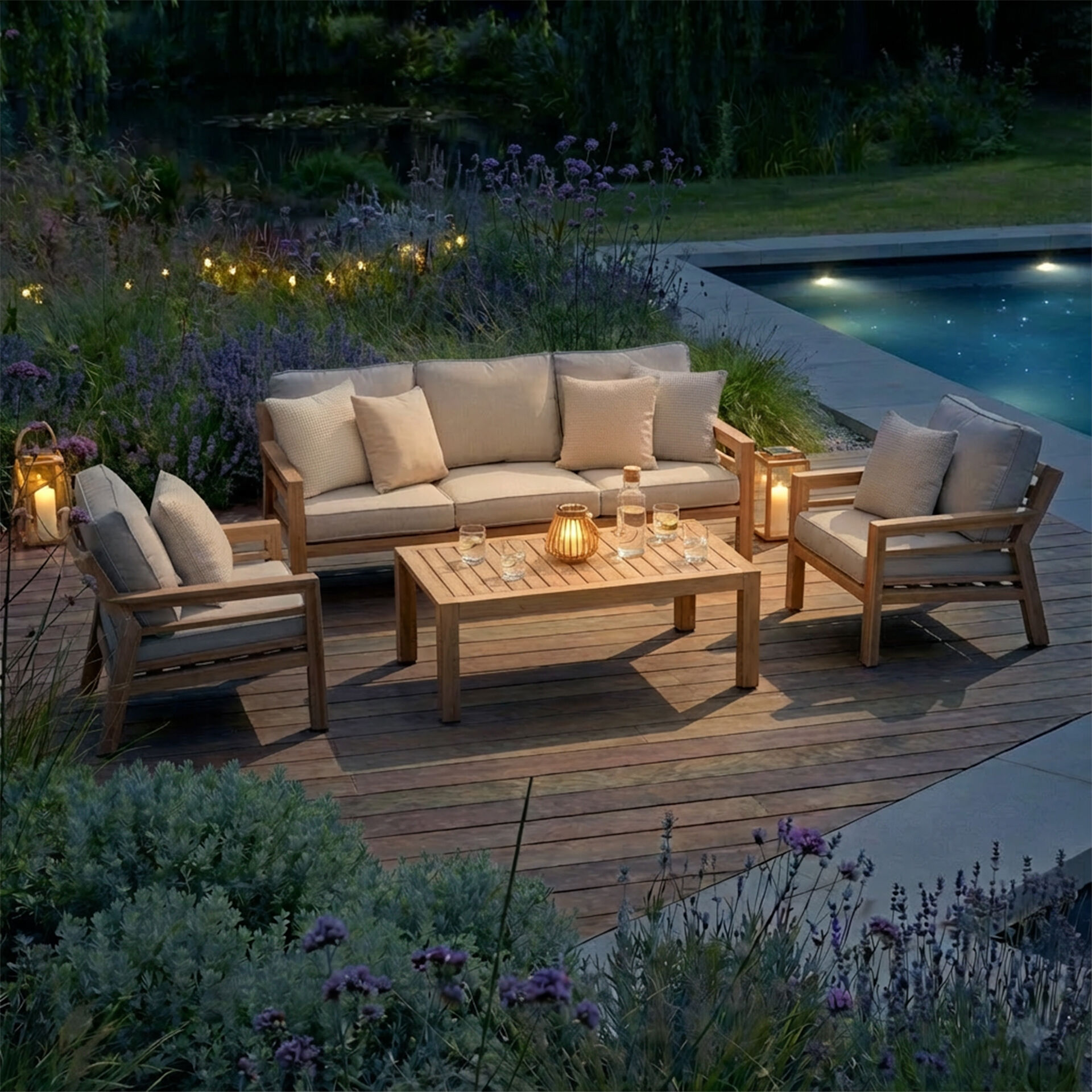 Maze - New York 3 Seat Wood Effect Aluminium Sofa Set - Almond | Maze ...