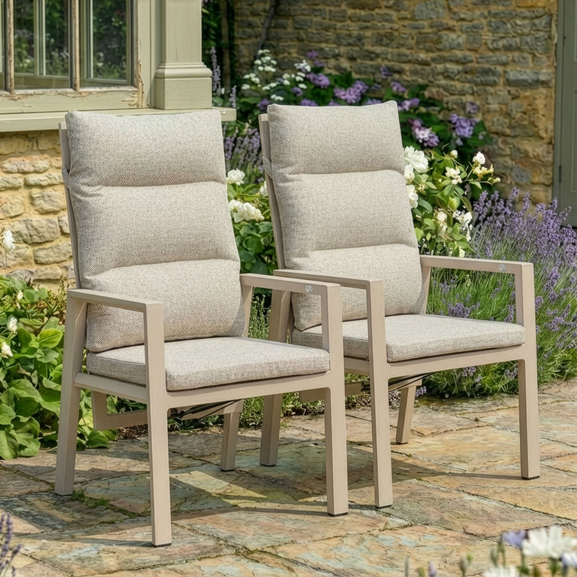 Maze - Pair of Valencia Reclining Aluminium Dining Chairs - Latte ...