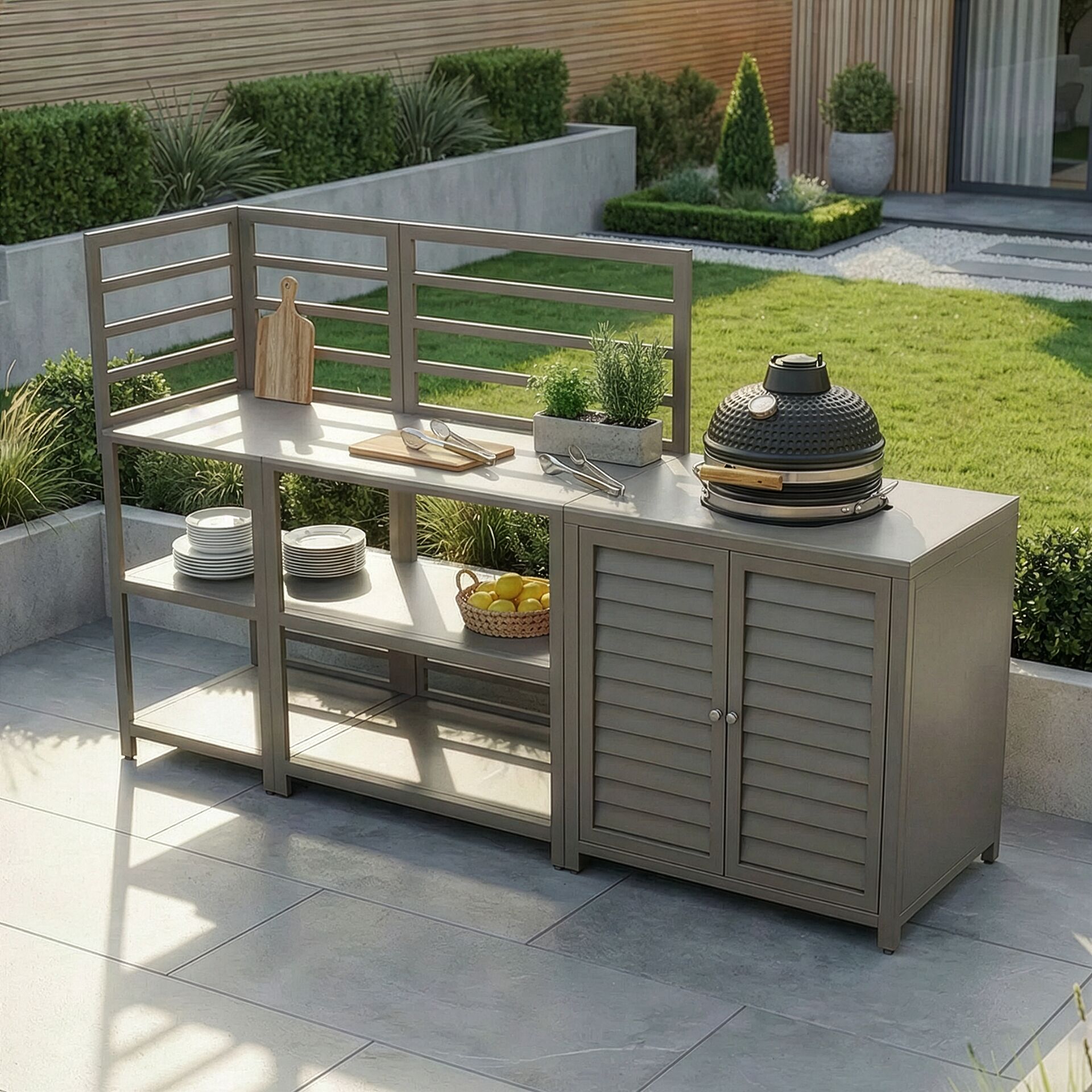 Maze - Napoli Outdoor Kitchen & Bar Set with 16 inch Kamado - Café ...