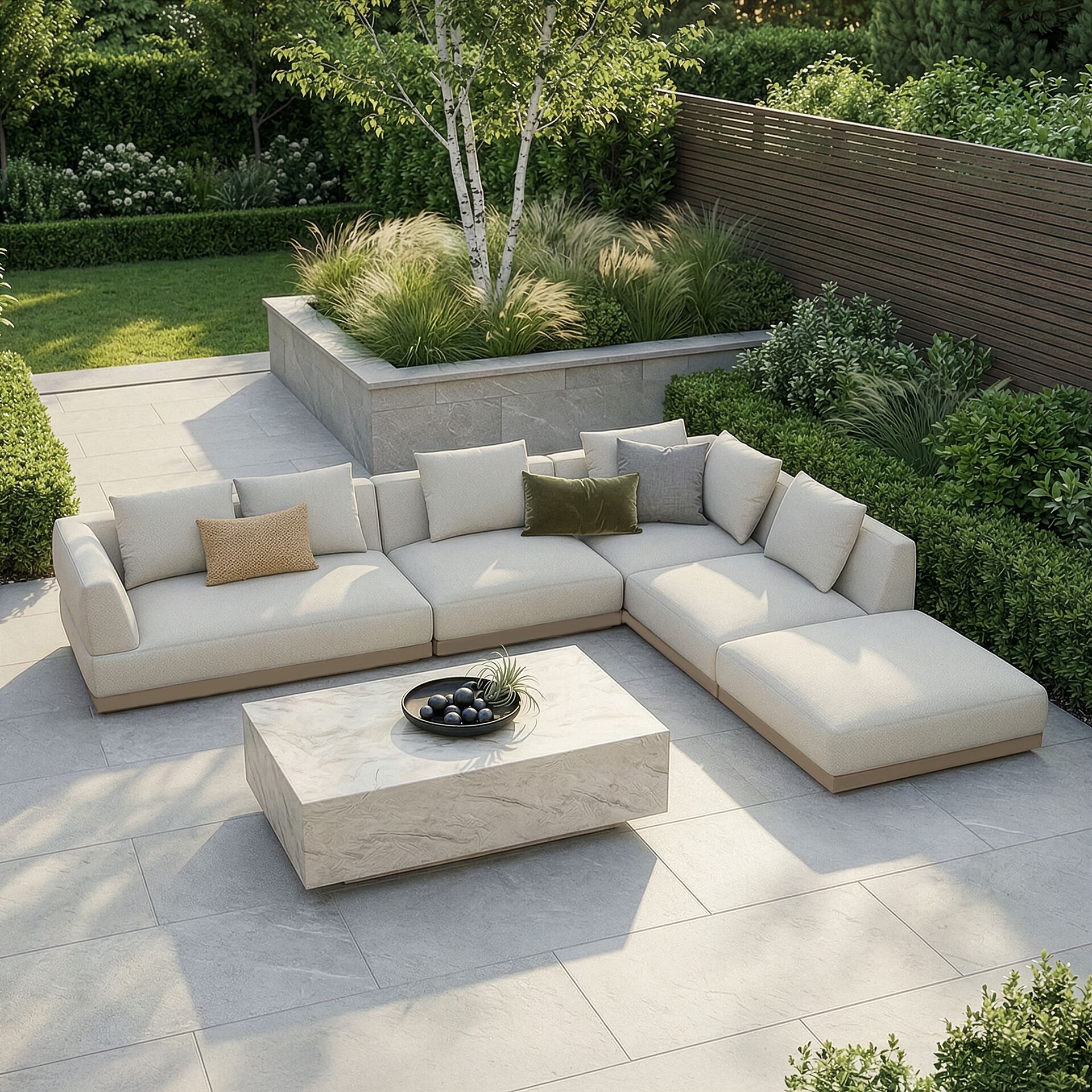Maze - Outdoor Fabric Lyon Large Corner Sofa Set - Pebble | Maze Living