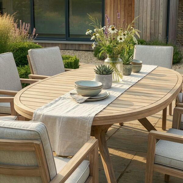 Maze - New York 8 Seat Oval Aluminium Dining Set - Wood Effect | Maze ...
