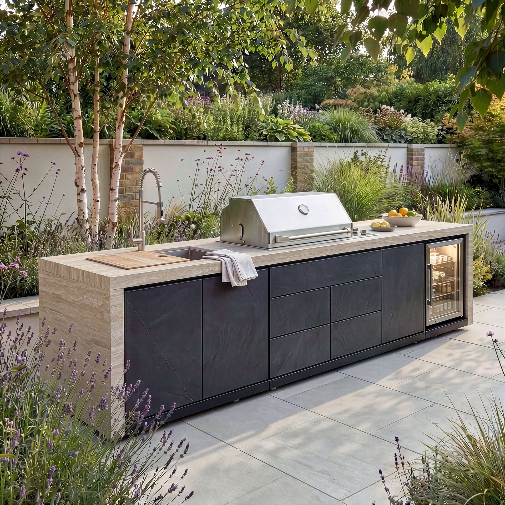 Maze - Monarch Linear Outdoor Kitchen with 4 Burner Gas Grill, Sink and ...