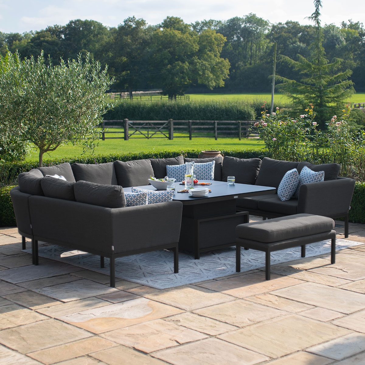 Maze - Outdoor Fabric Pulse U Shape Corner Dining Set with Rising Table ...