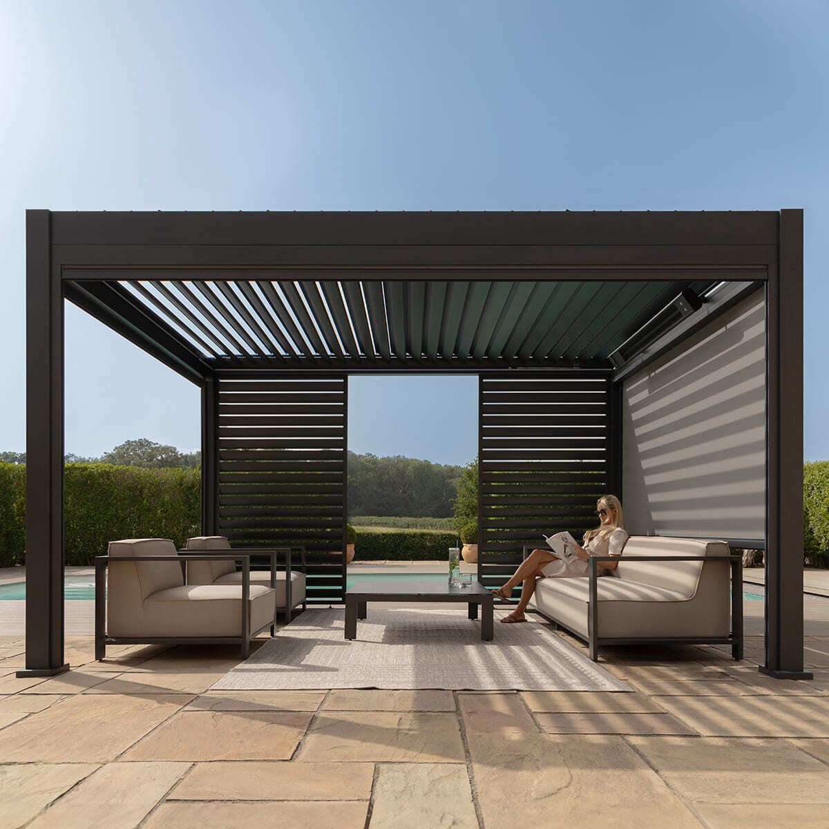 Maze - Eden 3m x 4m Aluminium Metal Outdoor Garden Pergola with LED ...